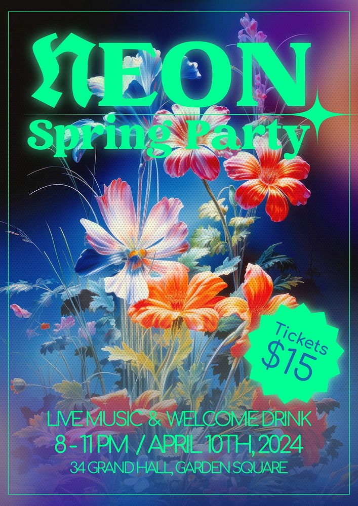 Neon spring party poster template | Free Photo - rawpixel