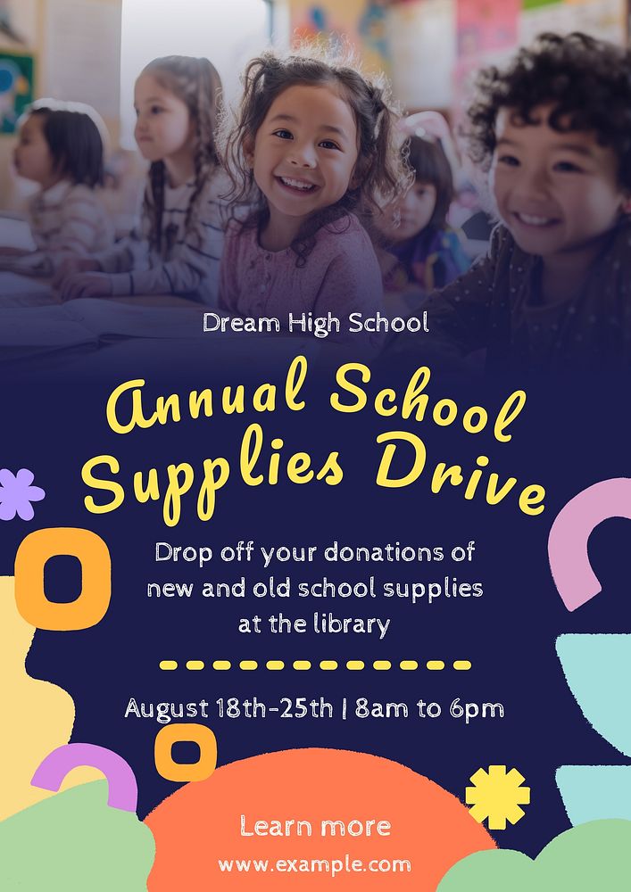 School supplies drive poster template | Free Photo - rawpixel
