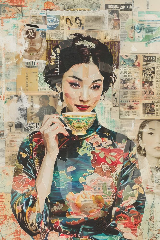 Chinese woman collage dress face. | Free Photo Illustration - rawpixel