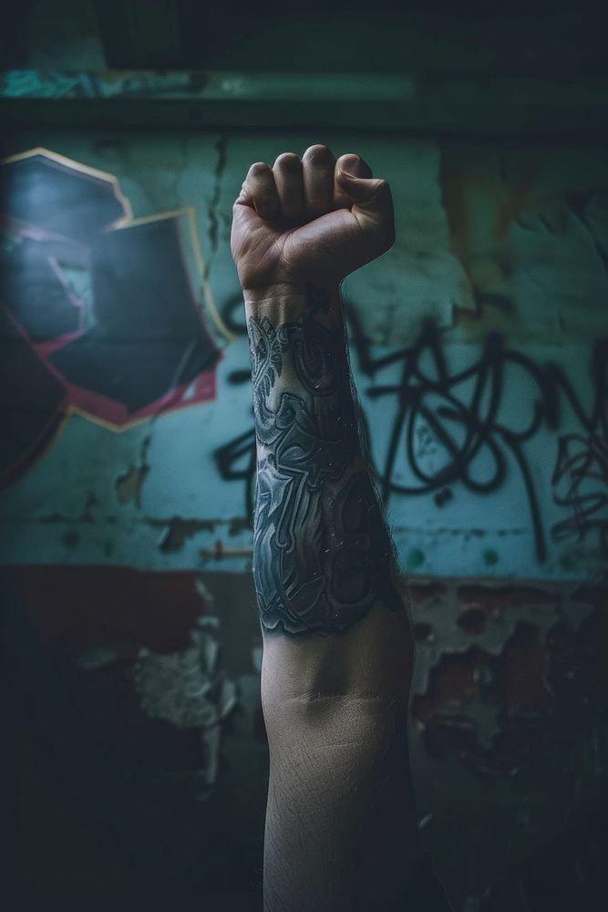 Guy raising fist person tattoo | Free Photo - rawpixel