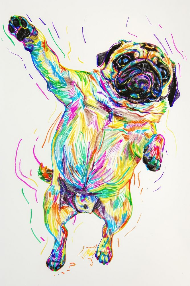 Pug dancing illustrated drawing animal | Free Photo Illustration - rawpixel