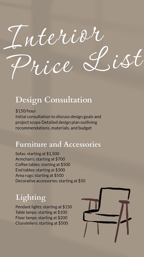 Interior price list Instagram story | Free Photo - rawpixel