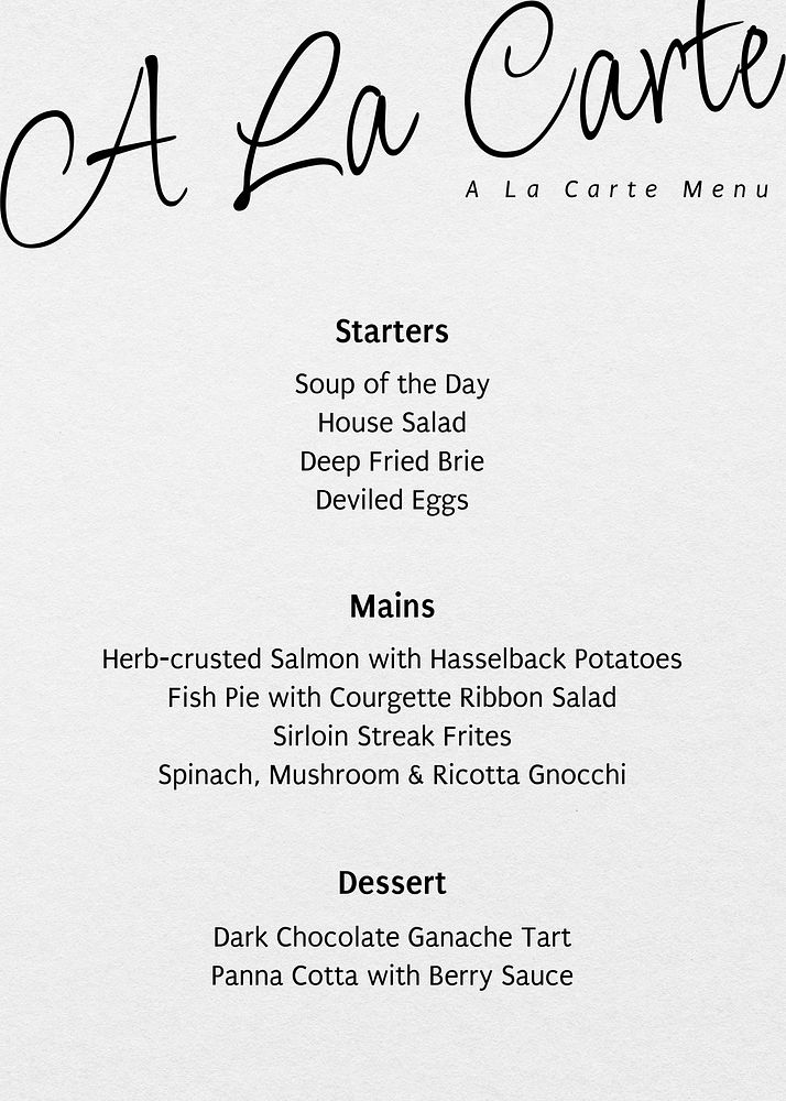 La Carte menu template | Free Photo - rawpixel