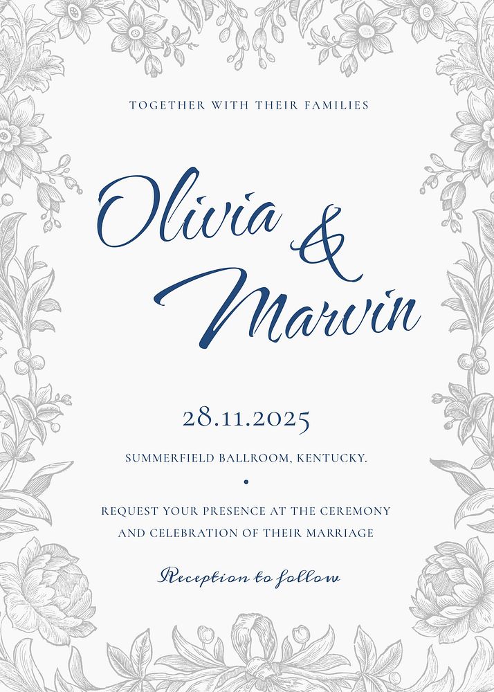 Blue wedding invitation card template | Free Photo - rawpixel