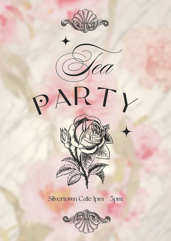 Tea party poster template, editable | Free Photo - rawpixel