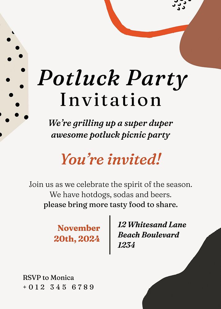 Potluck party invitation card template | Free Photo - rawpixel