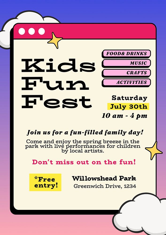 Kids fun fest poster template | Free Photo - rawpixel
