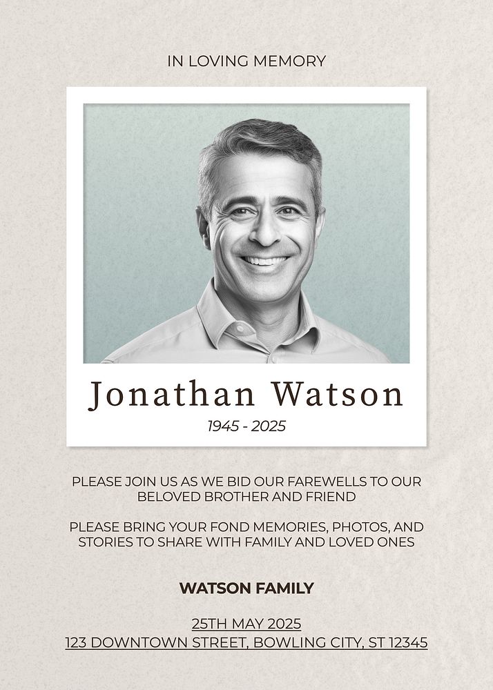 Funeral invitation card template | Free Photo - rawpixel