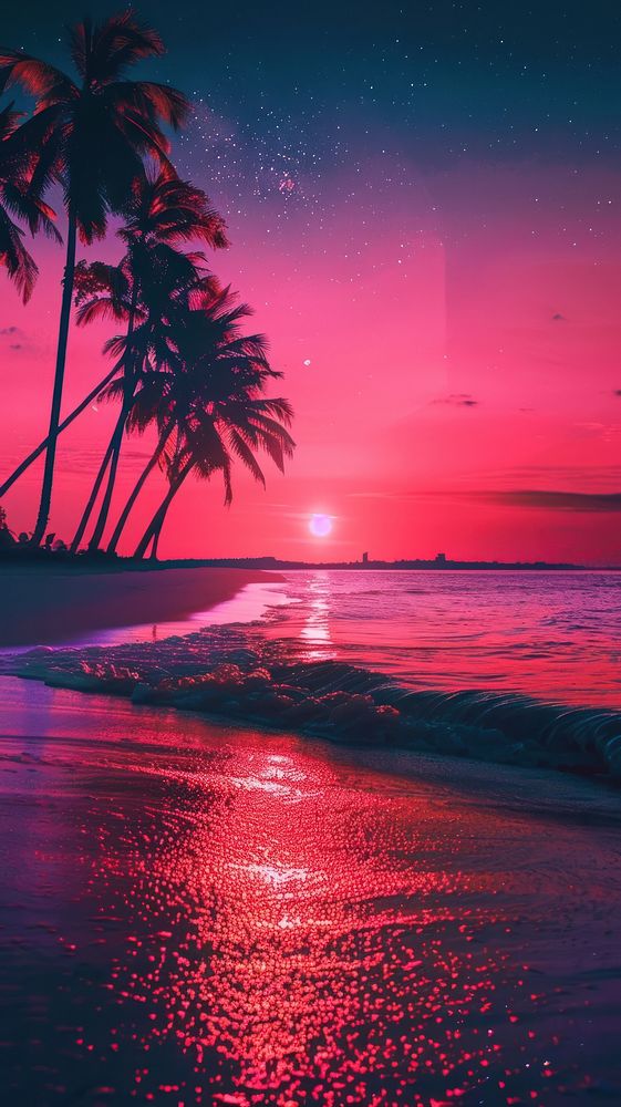 Neon beach shoreline outdoors. | Free Photo Illustration - rawpixel