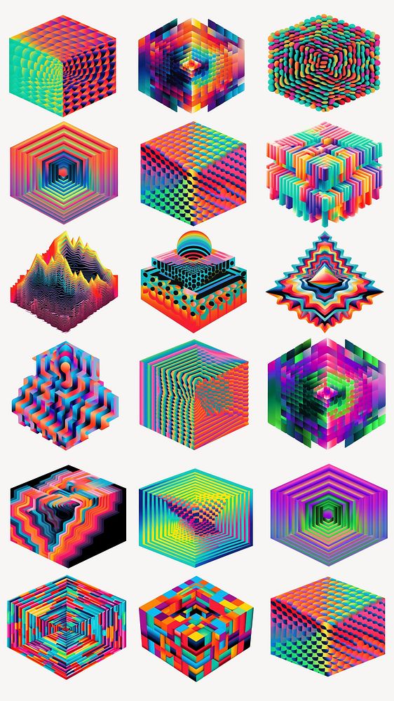 Abstract psychedelic cubic shape set | Free Photo - rawpixel