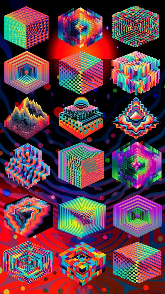 Abstract psychedelic cubic shape set | Free Photo - rawpixel