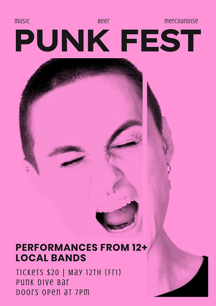 Punk music festival poster template | Free Photo - rawpixel