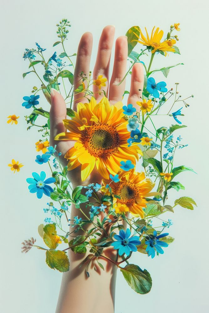Hand sunflower blossom hand. | Free Photo Illustration - rawpixel