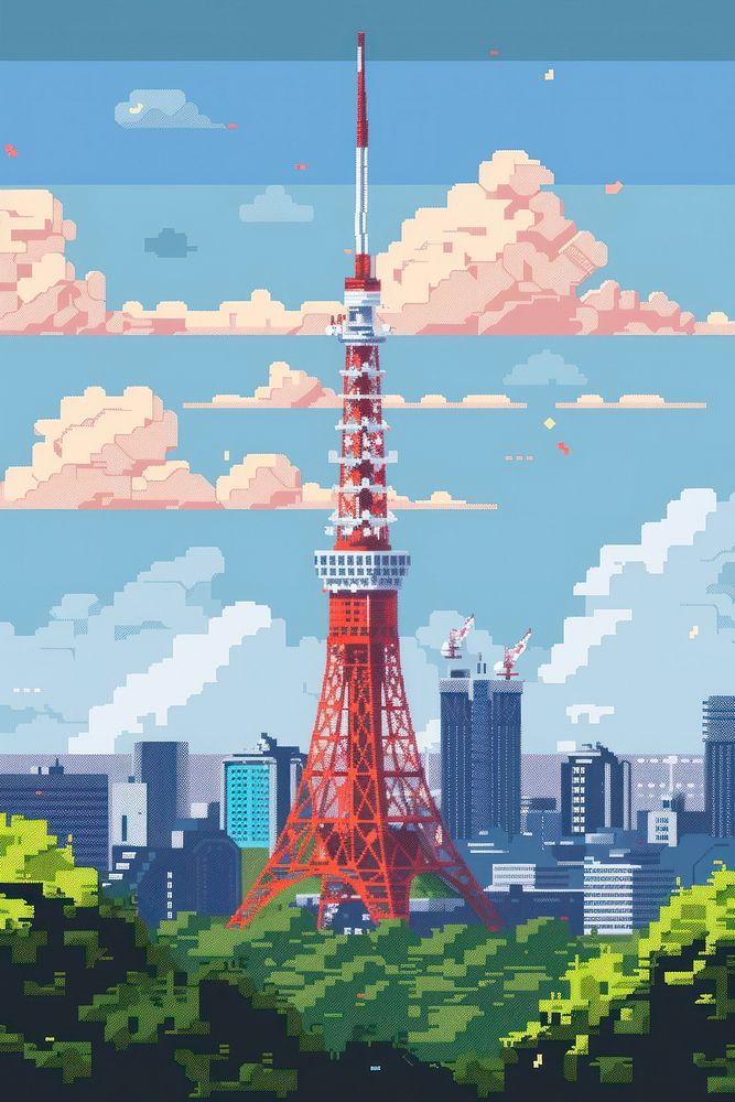 Tokyo tower pixel architecture building | Free Photo Illustration ...