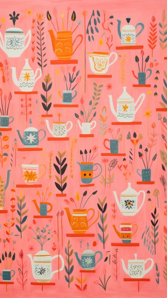 Pink tea party pattern pottery | Free Photo Illustration - rawpixel