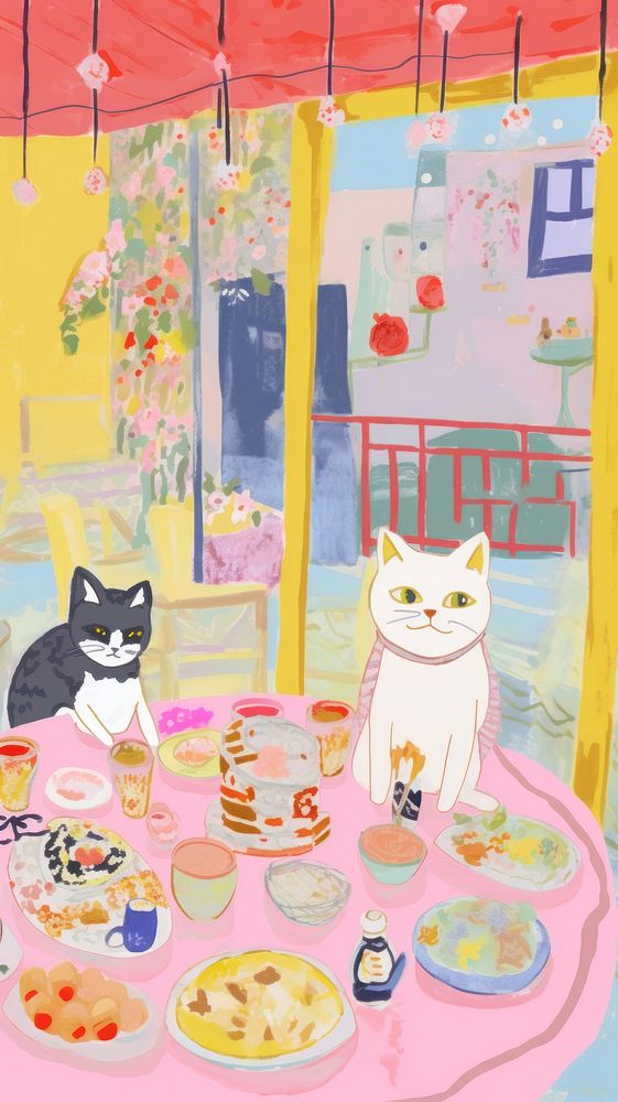 Japan anime cat cafe art | Free Photo Illustration - rawpixel