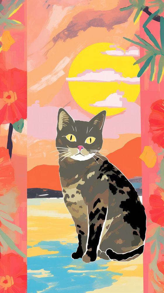 Japan anime cat sunset view | Free Photo Illustration - rawpixel
