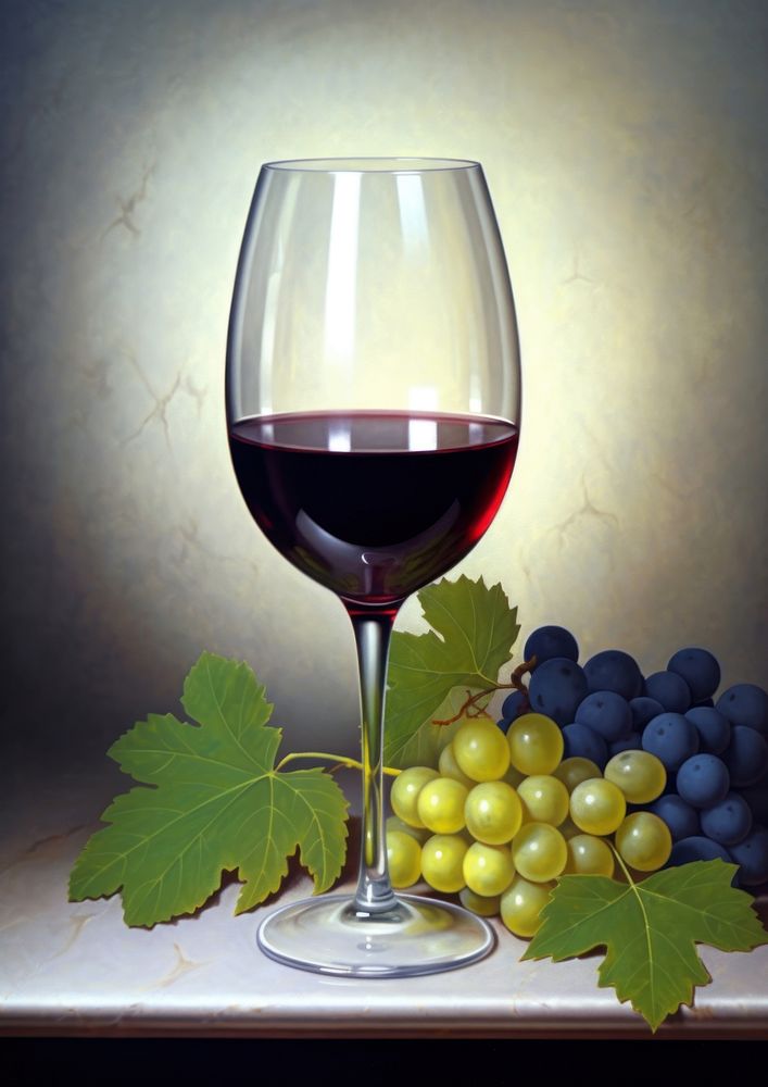 Wine glass and grape countryside | Free Photo Illustration - rawpixel