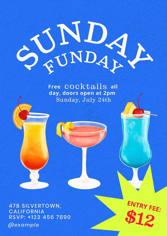 Cocktail Sunday poster template | Free Photo - rawpixel