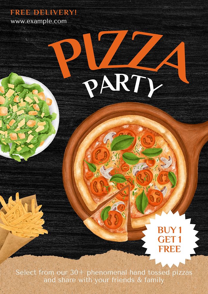 Pizza party poster template | Free Photo - rawpixel