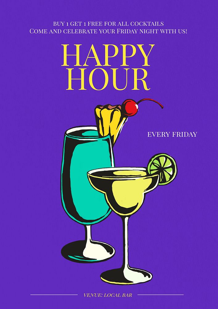 Happy hour poster template | Free Photo - rawpixel