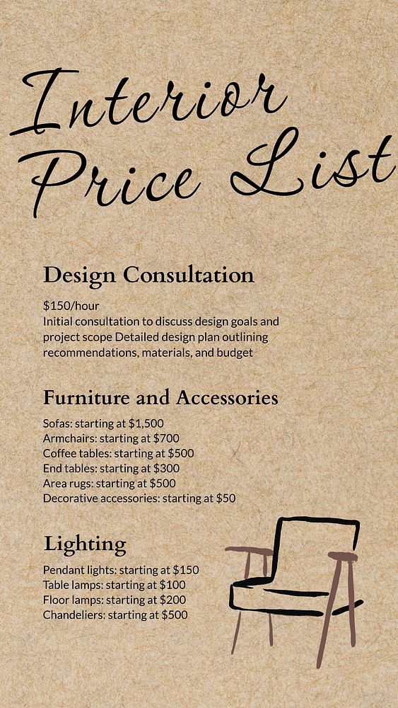 Interior price list Instagram story | Free Photo - rawpixel