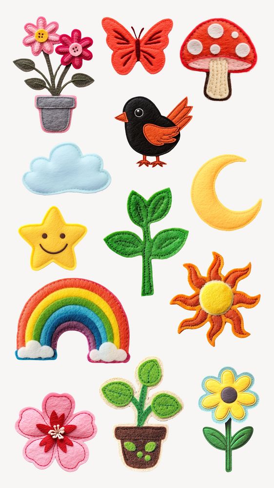 Cute felt sticker element set | Free Photo - rawpixel