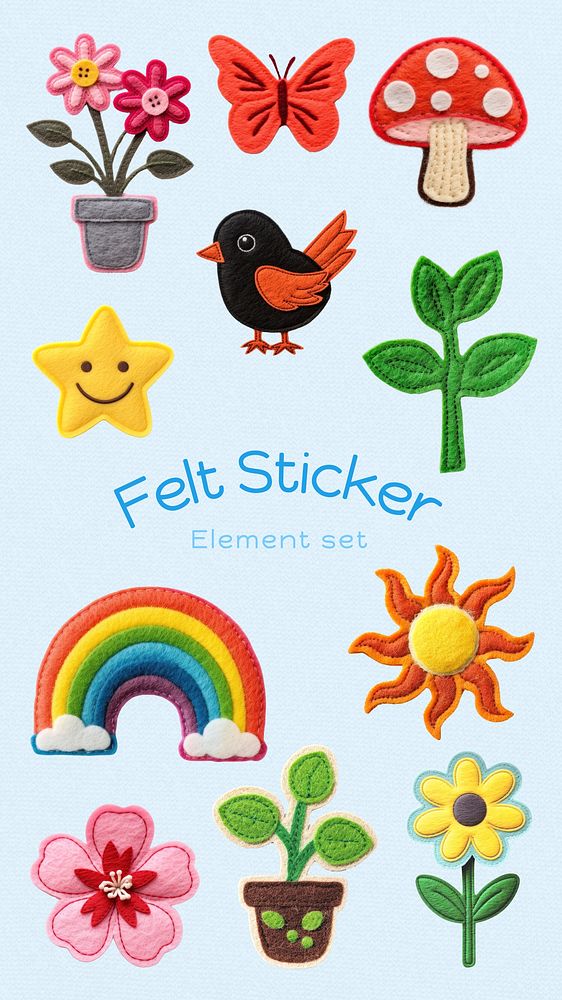 Cute felt sticker element set | Free Photo - rawpixel
