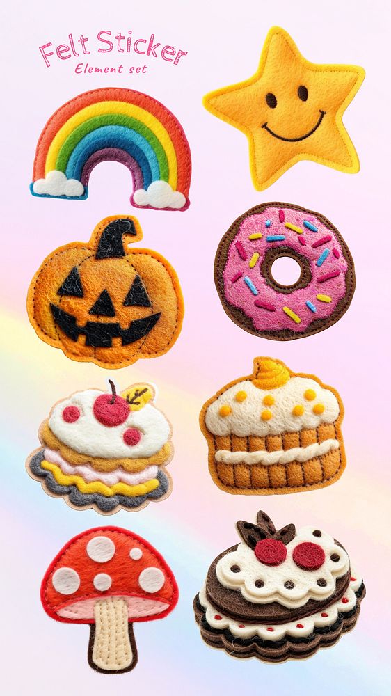 Cute felt sticker element set | Free Photo - rawpixel