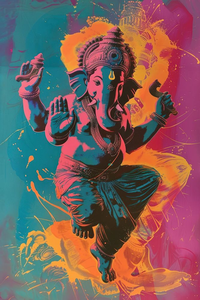 Vibrant Ganesha dance illustration | Free Photo Illustration - rawpixel