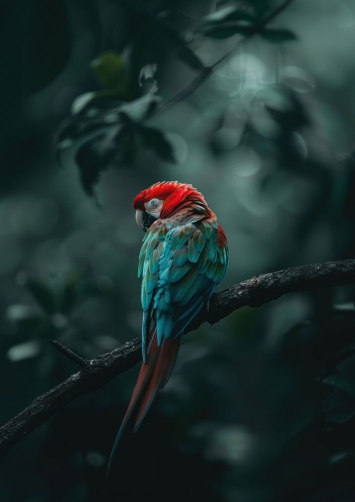 Colorful parrot in dark forest | Free Photo - rawpixel