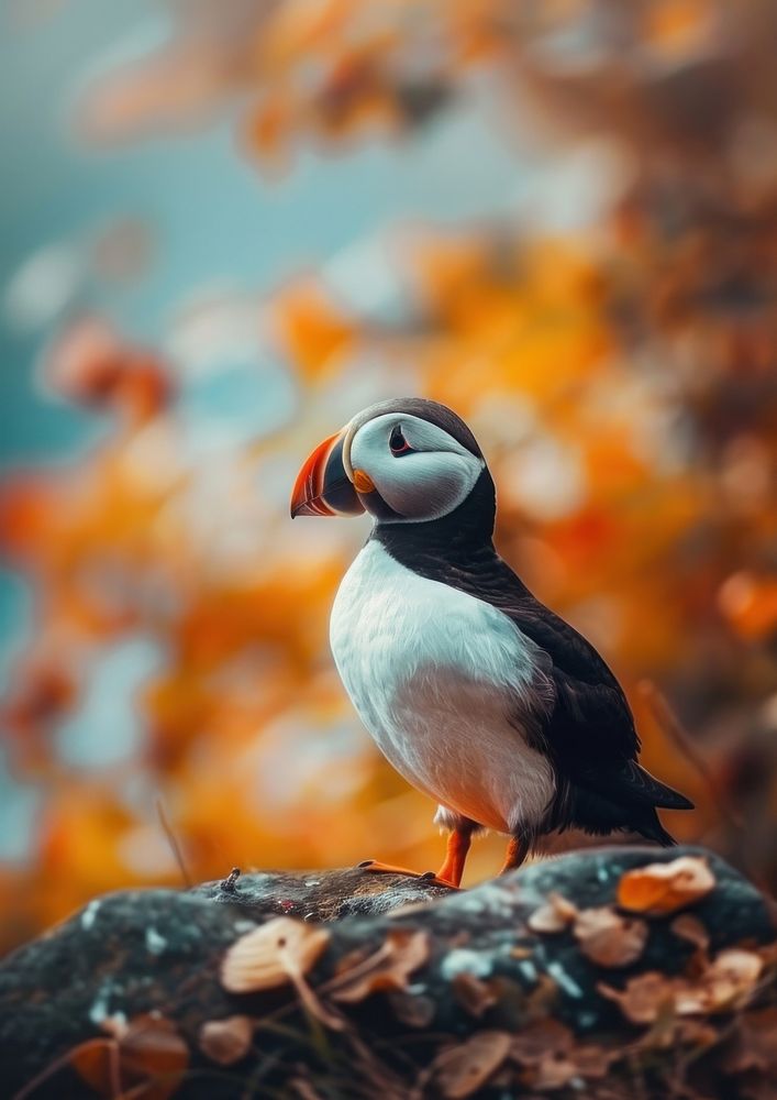 Colorful puffin in autumn scenery | Free Photo - rawpixel