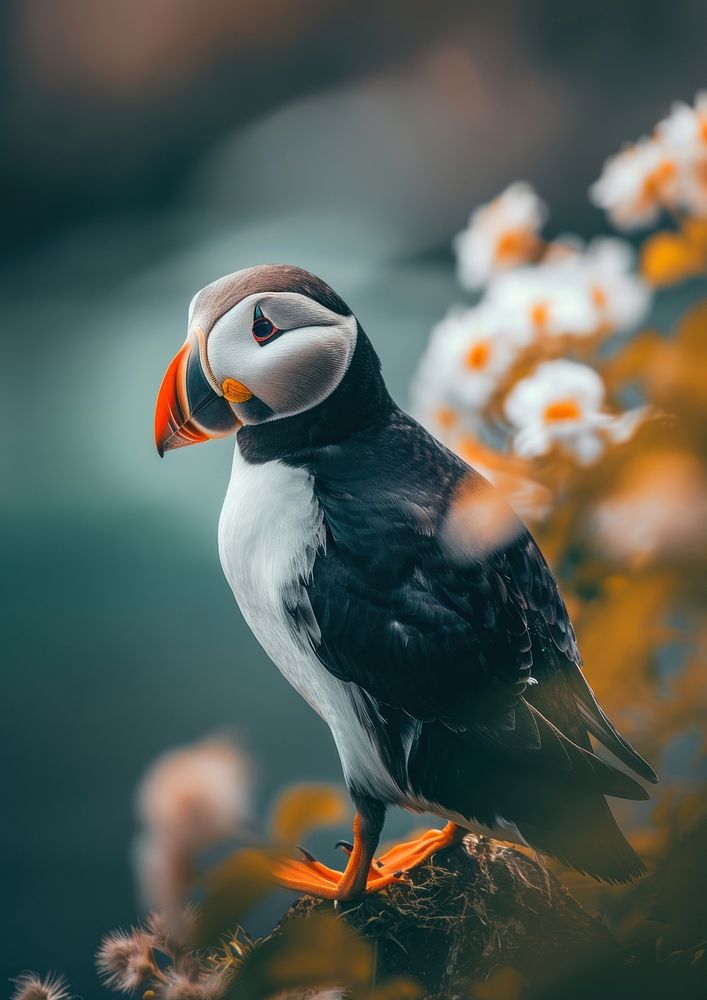 Colorful puffin amidst vibrant flowers | Free Photo - rawpixel