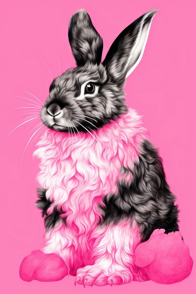 Vibrant pink fluffy rabbit illustration | Free Photo Illustration ...