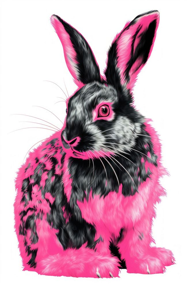 Vibrant pink and black rabbit | Free Photo Illustration - rawpixel