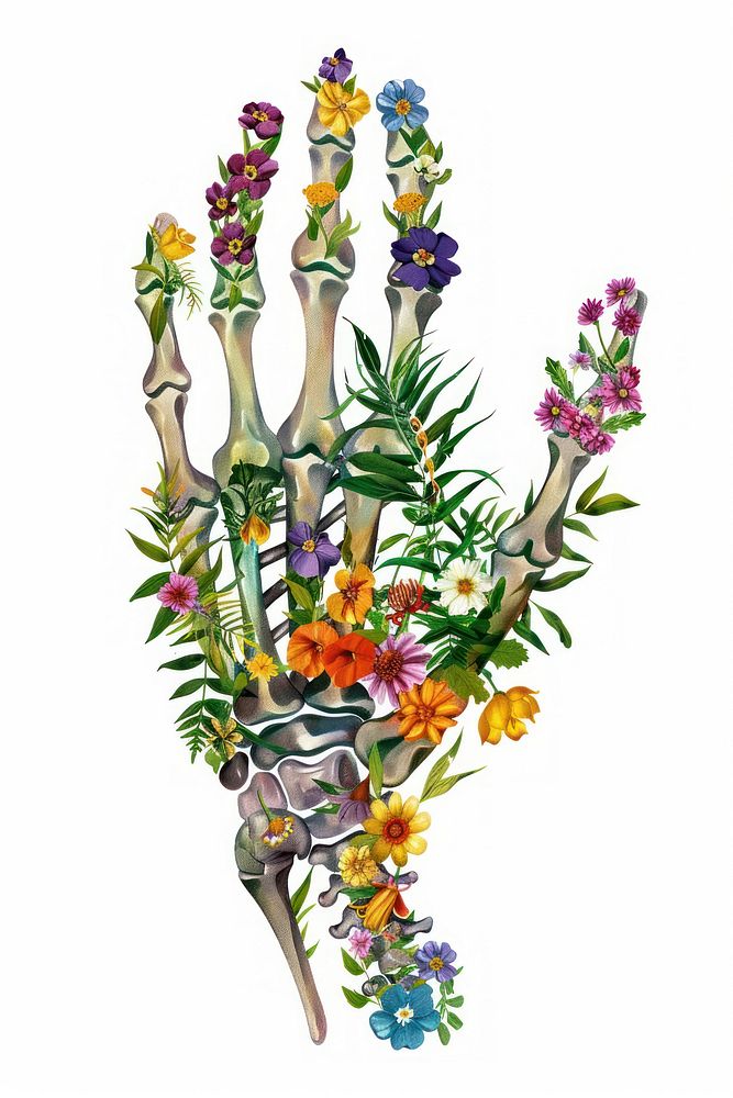 Floral skeleton hand illustration | Free Photo Illustration - rawpixel