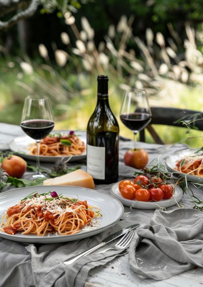 Italian pasta wine outdoor dining | Free Photo - rawpixel