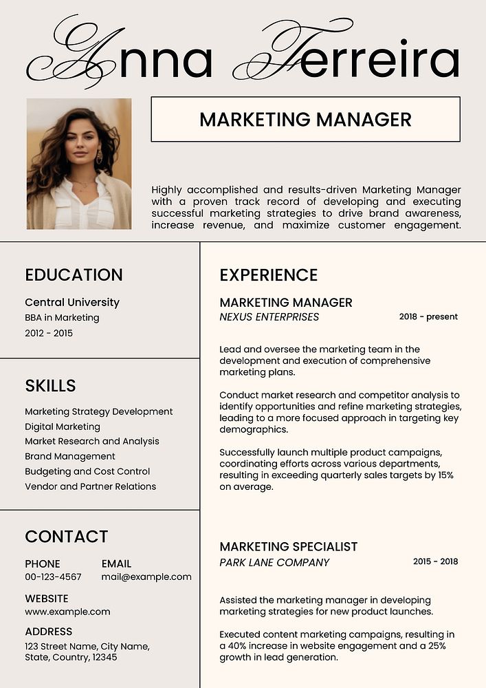 Marketing manager resume template vector | Premium Vector Template ...