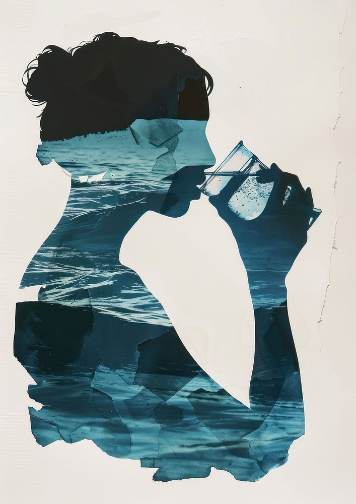 Silhouette drinking water collage | Free Photo Illustration - rawpixel
