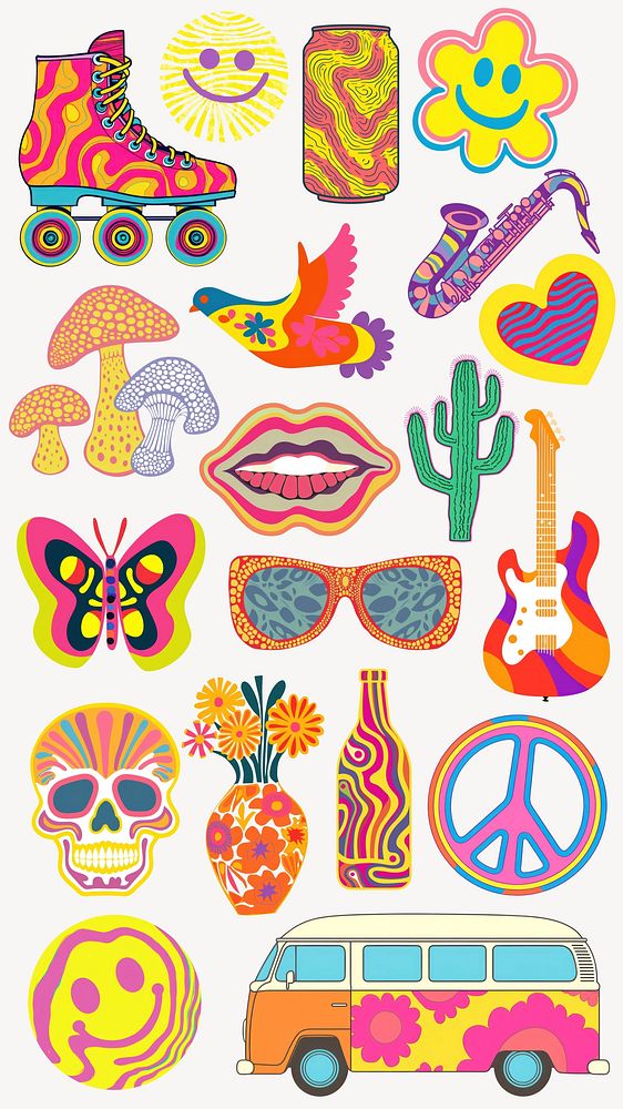 retro groovy element set | Free Photo - rawpixel