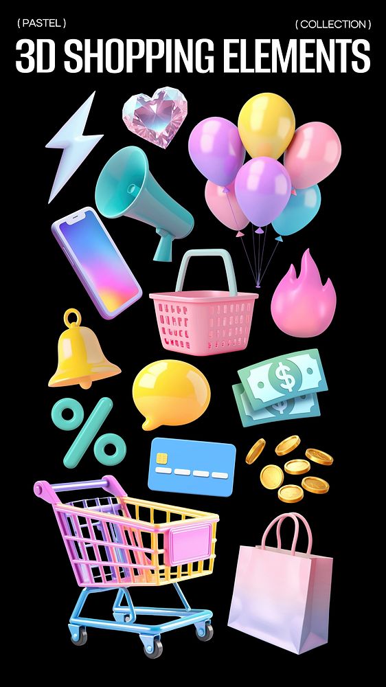 3d pastel shopping design element | Free Photo - rawpixel