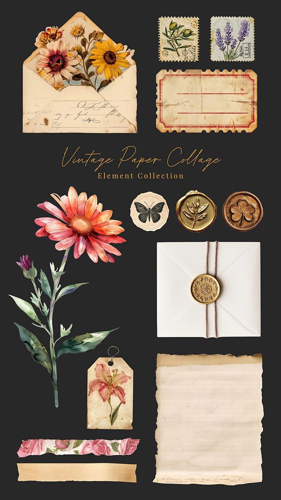 Vintage paper collage element set | Free Photo - rawpixel