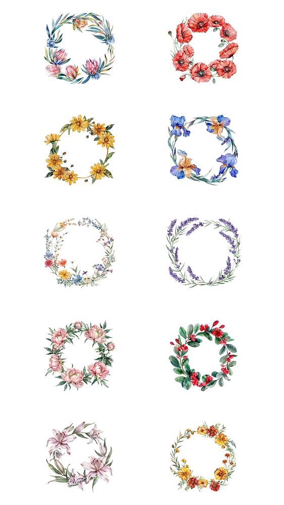 Watercolor flower frame element set | Free Photo - rawpixel