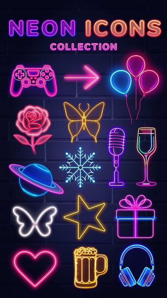 Neon icon element set | Free Photo - rawpixel