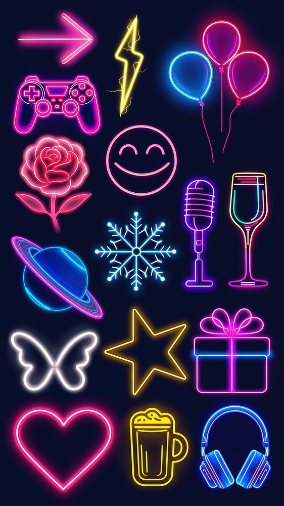 Neon icon element set | Free Photo - rawpixel