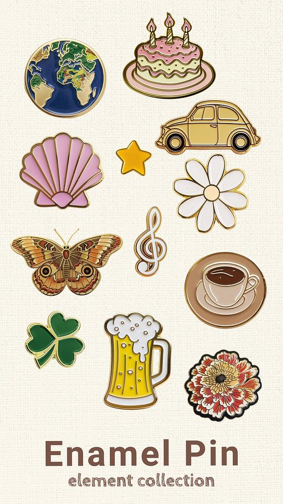 Enamel lifestyle pin element set | Free Photo - rawpixel