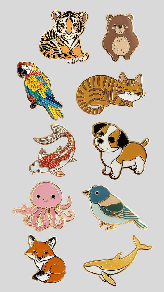 Enamel animal pin element set | Free Photo - rawpixel