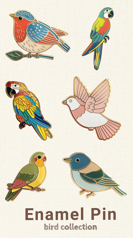 Enamel bird pin element set | Free Photo - rawpixel