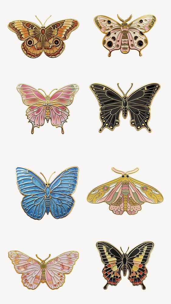 Enamel butterfly pin element set | Free Photo - rawpixel