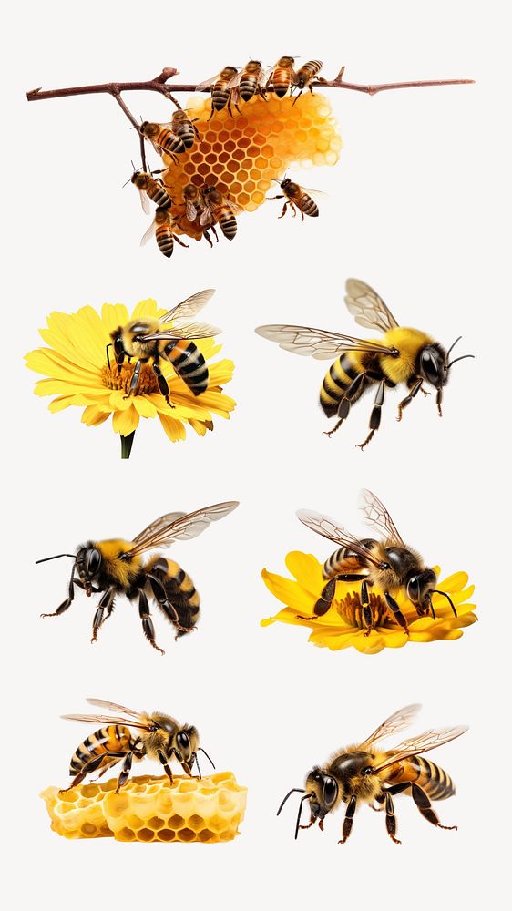 Honey bee design element set | Free Photo - rawpixel